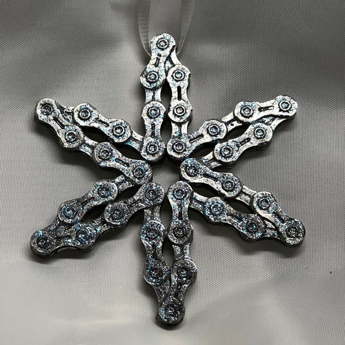 Upcycled Bike Chain Glittery Snowflake Ornament - Etsy