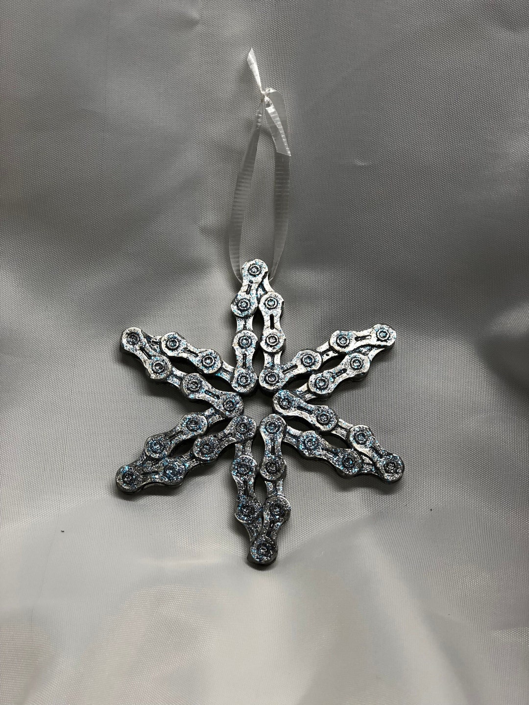 Upcycled Bike Chain Glittery Snowflake Ornament - Etsy