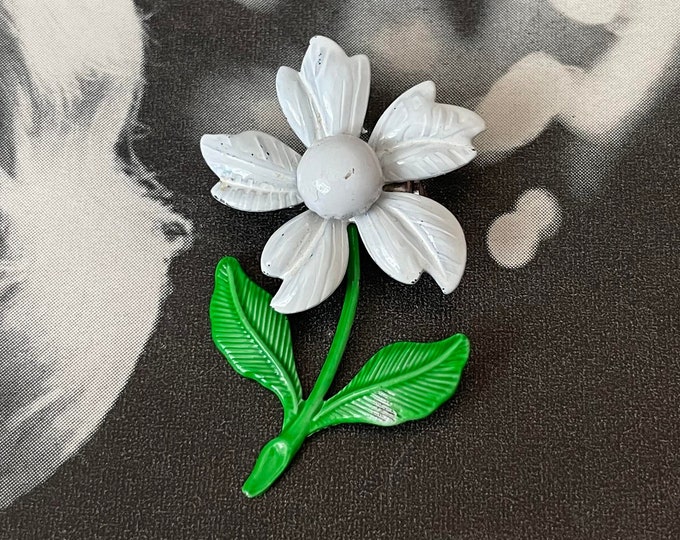 1950's Enameled Flower Brooch, Vintage Flower Brooch, Flower Brooch ...