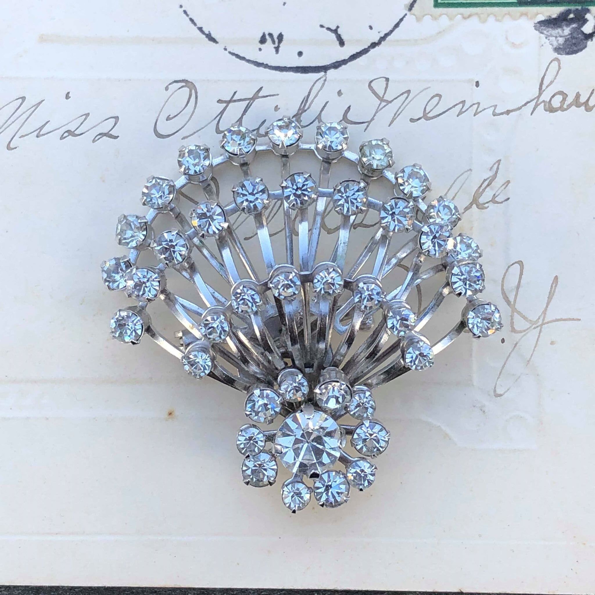 Vintage Rhinestone Fan Brooch, Silver Bridal Jewelry - Etsy