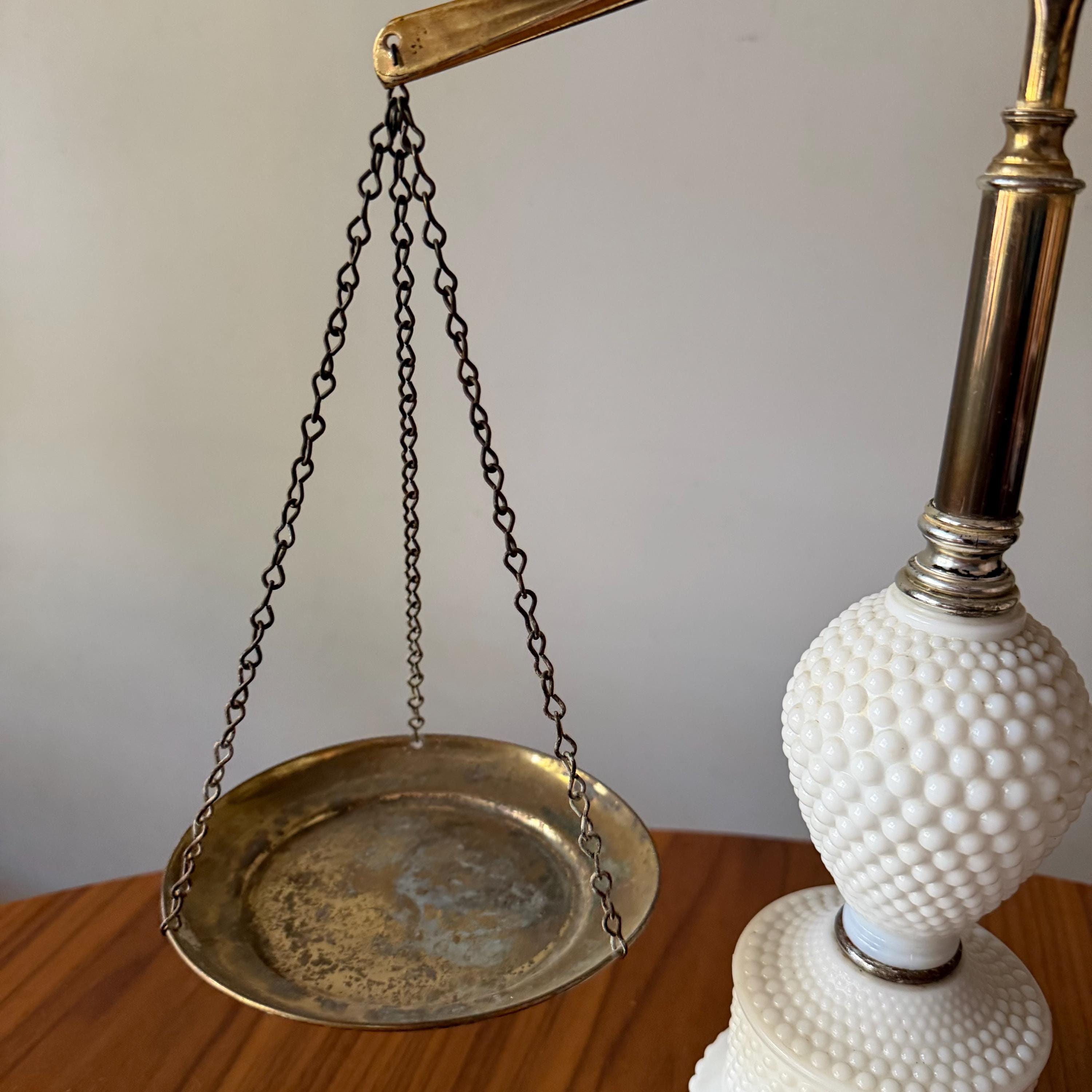 Vintage White Hobnail Milk Glass and Brass Scale of Justice, RARE - Etsy