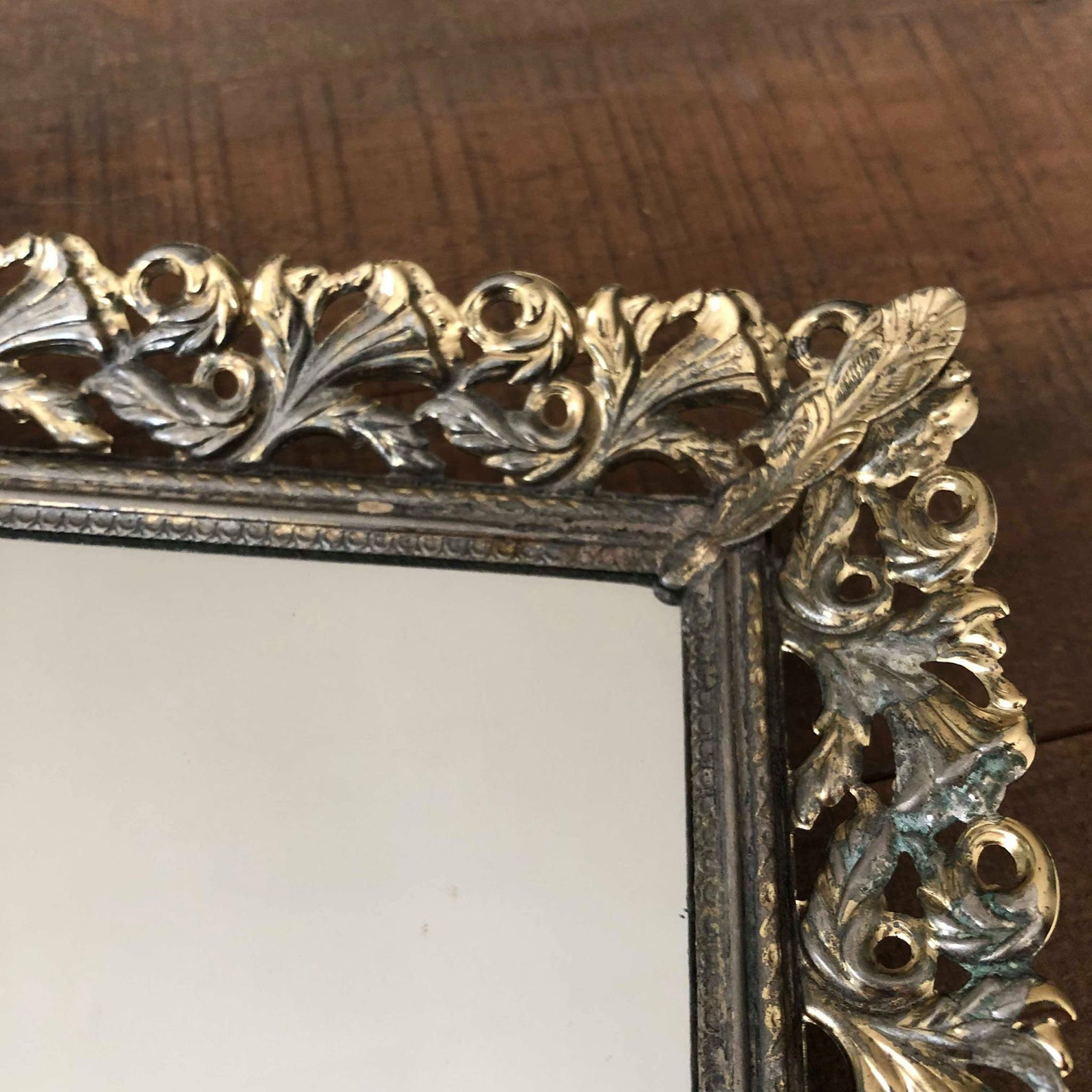 Vintage Rectangle Mirror Tray Gold Tone Filigree Vintage - Etsy