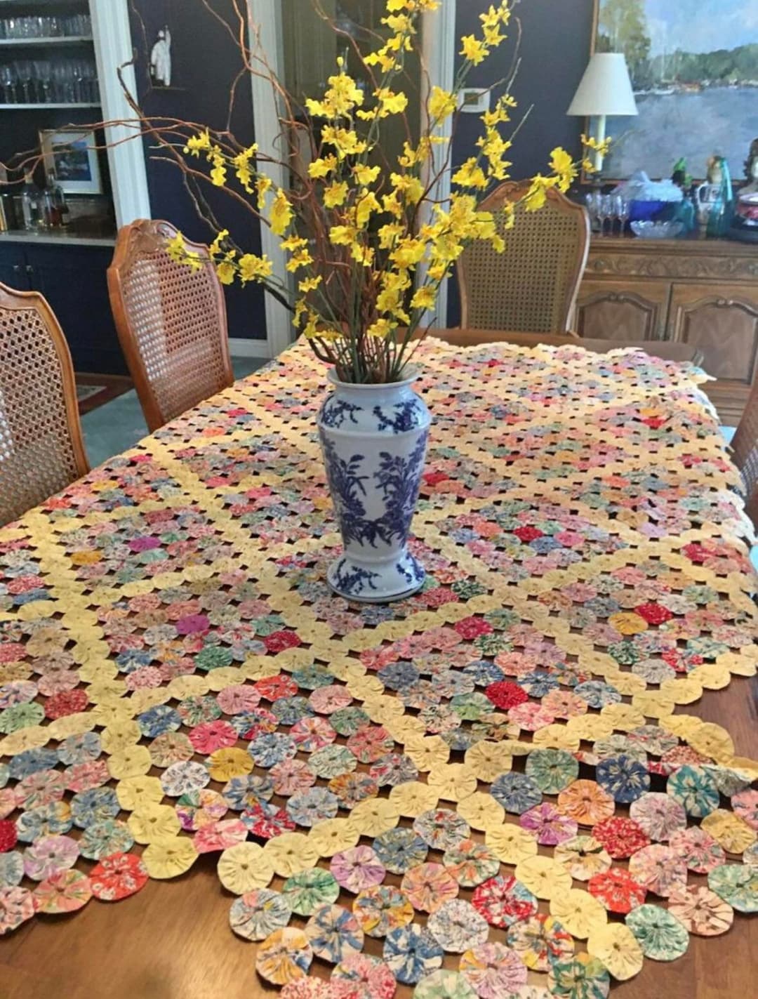 1930s Yo-yo Quilt Table Cloth/bed Topper, Eclectic, Mismatched Quilt ...