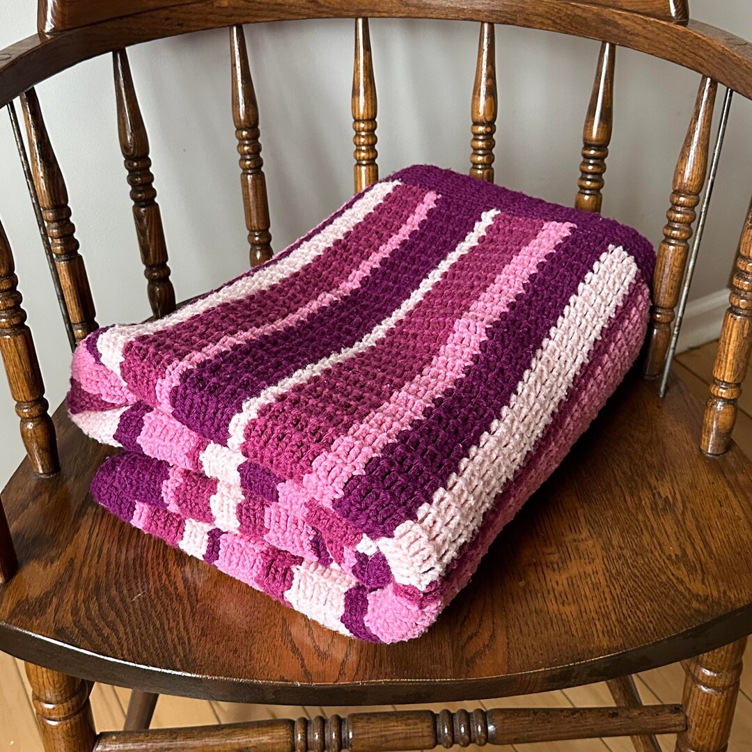 Pink Afghan Blanket, Vintage Blanket, Vintage Afghan, Mid Century ...