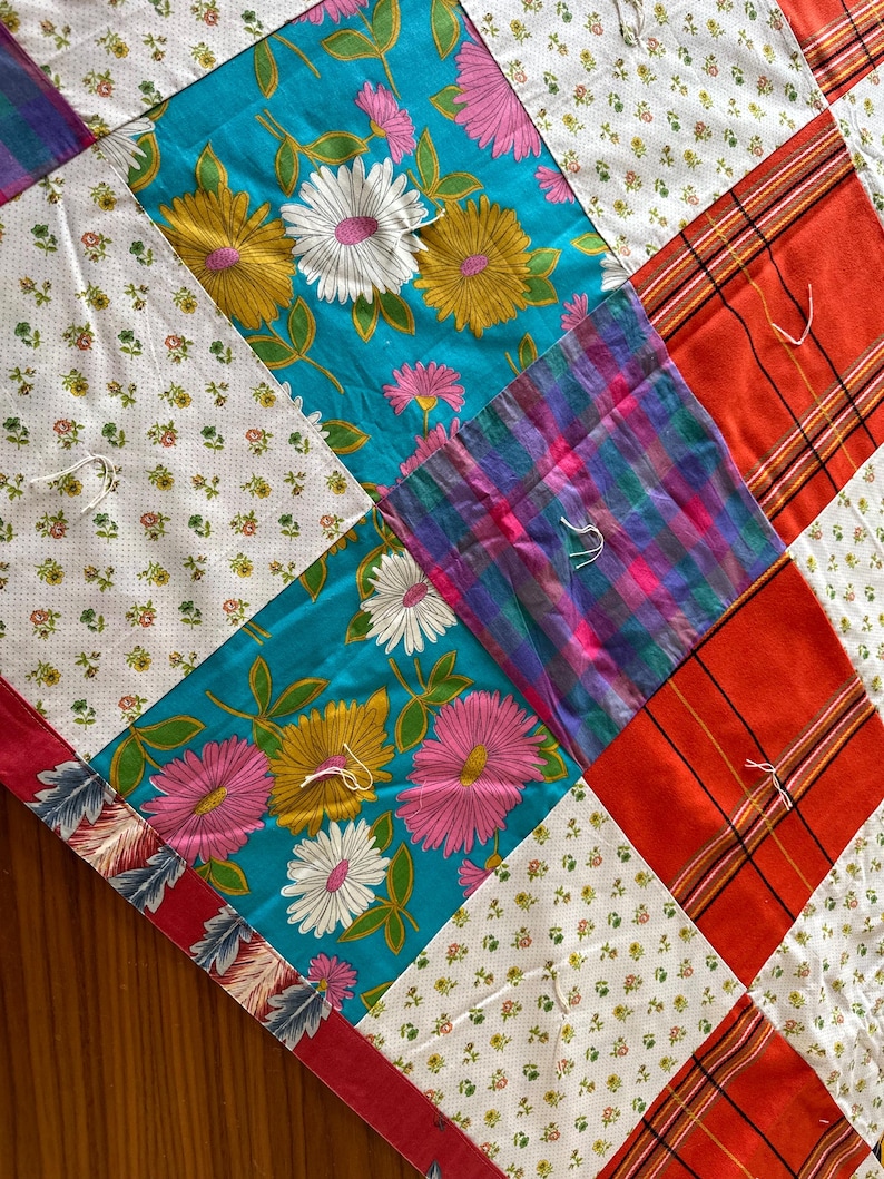 Vintage Patchwork Quilt, Eclectic, Mismatched Quilt, Rainbow Quilt ...