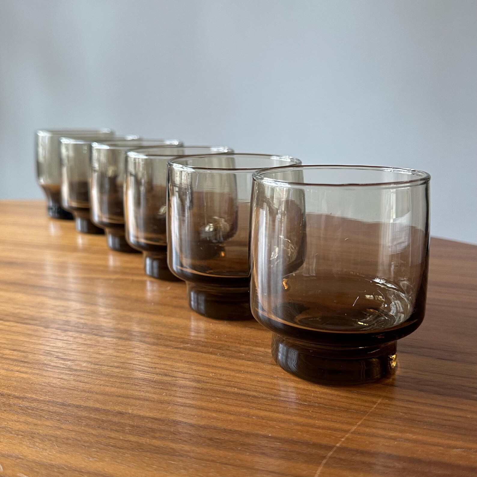 Vintage Mid Century Libbey Stackable Lowball Tawny Smoky Brown Glasses ...