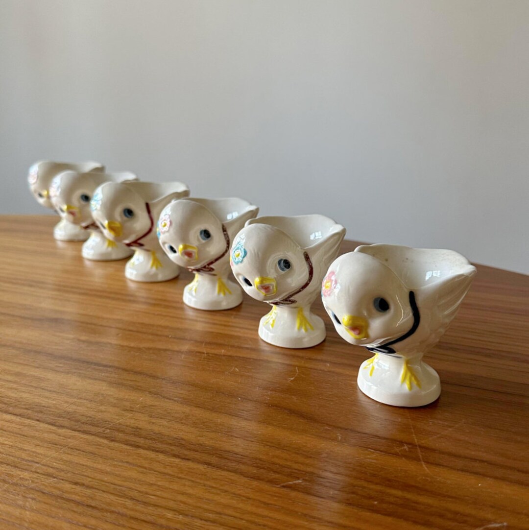 Vintage Ceramic Easter Chick Egg Cups, Set of 6, Egg Cups, Easter ...