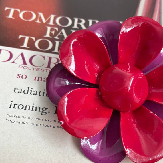 1950's Enameled Flower Brooch, Pink Flower, Flower Je… - Gem