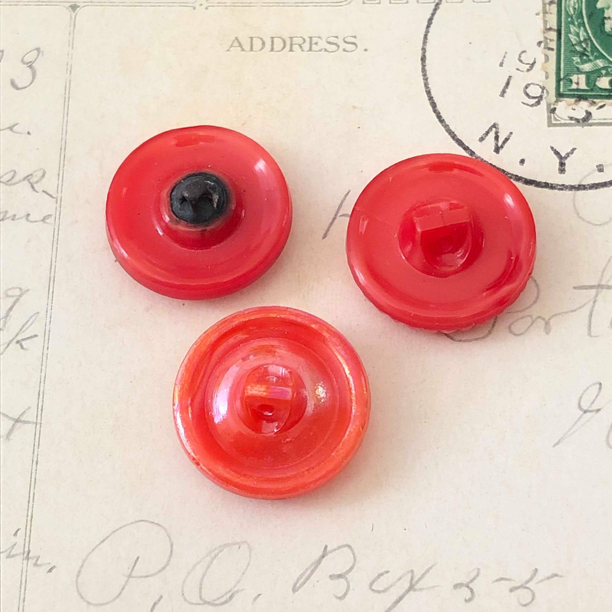 Red Floral Czech Glass Buttons Set of Three | Etsy