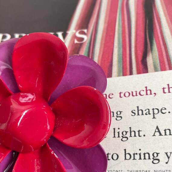 1950's Enameled Flower Brooch, Pink Flower, Flower Je… - Gem