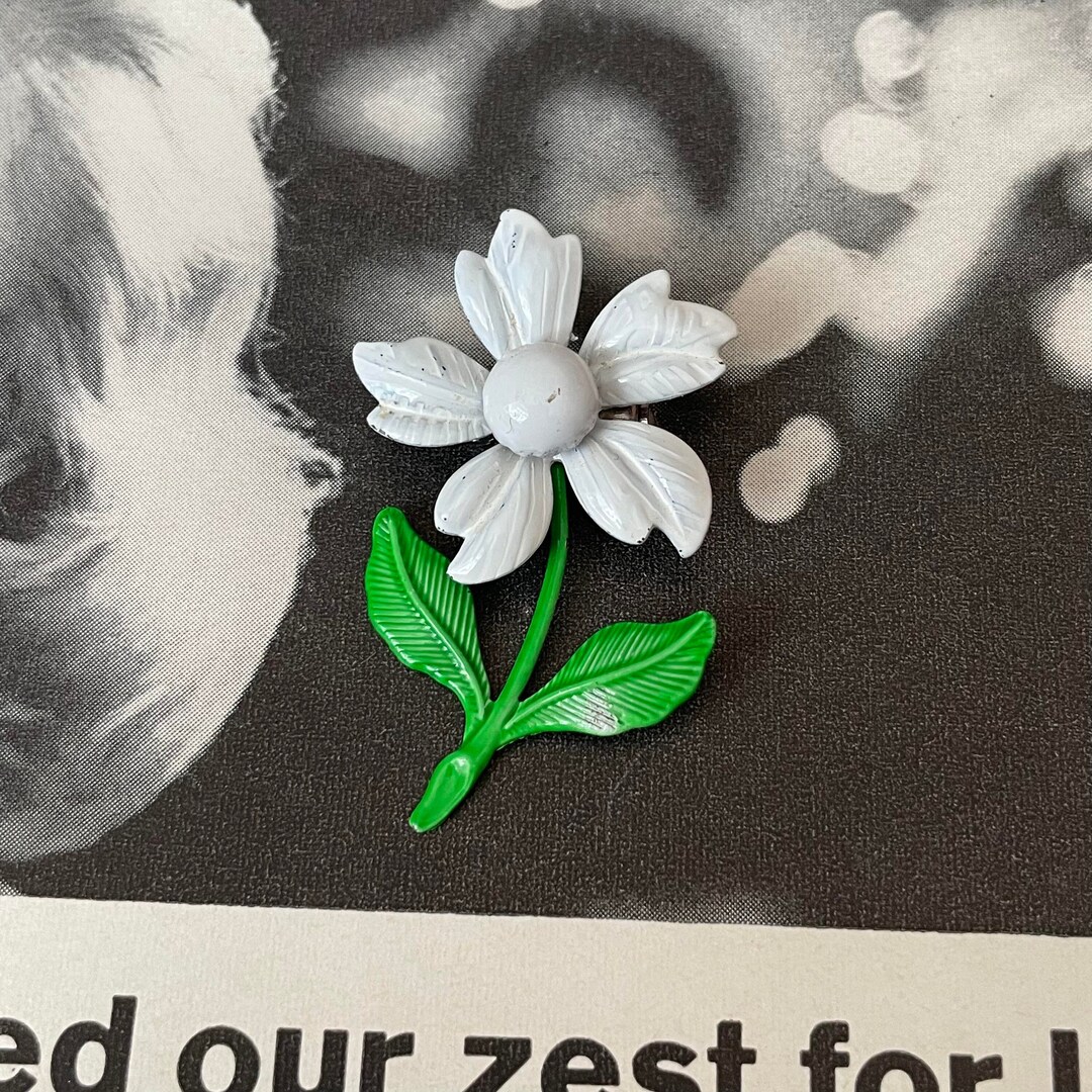 1950's Enameled Flower Brooch, Vintage Flower Brooch, Flower Brooch ...
