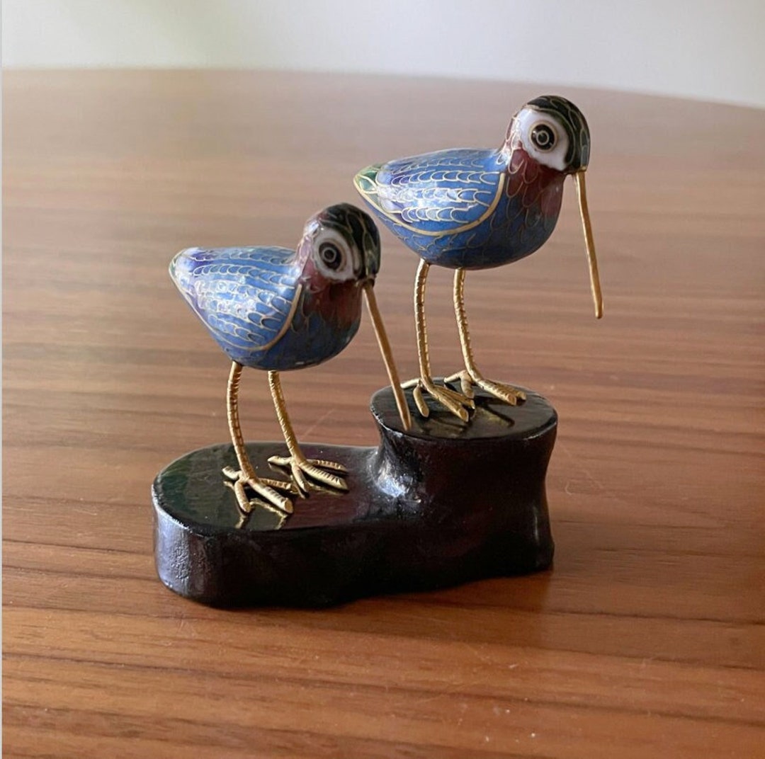 Vintage Cloissone Enamel Brass Sandpiper Figurines With Glazed Base ...
