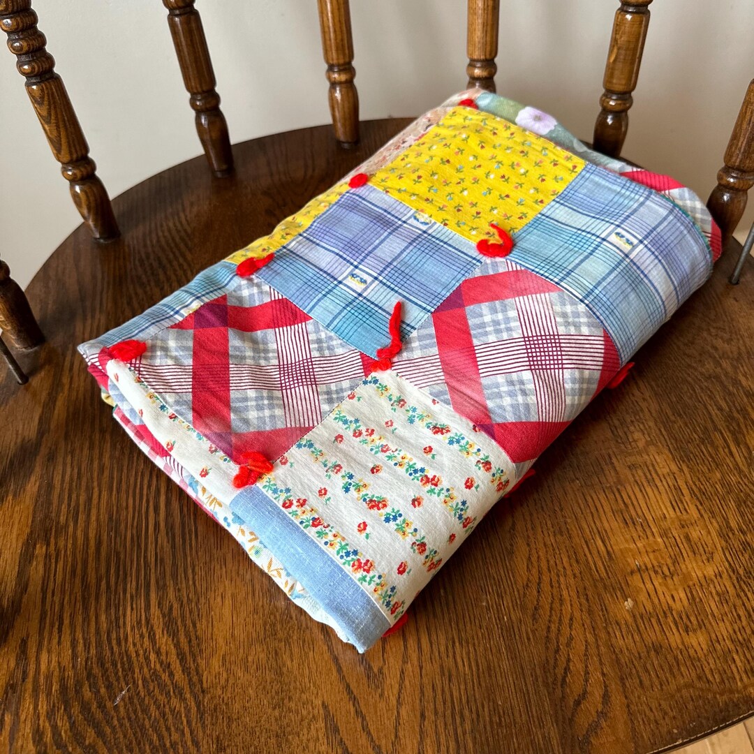 Vintage Patchwork Quilt, Eclectic, Mismatched Quilt, Rainbow Quilt ...
