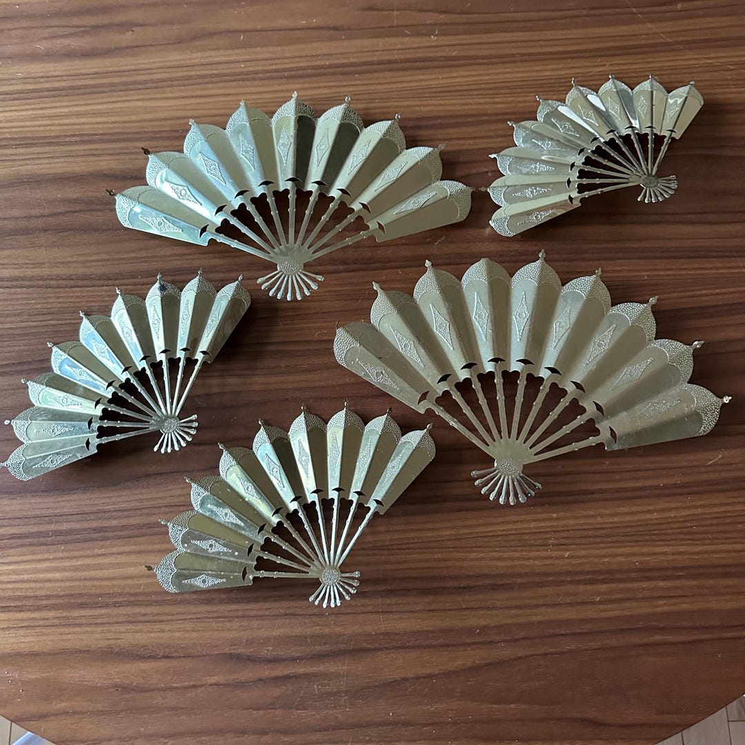 Vintage Brass Wall Hanging Fans, Art Deco, Mid Century, Metal, Gold Set ...