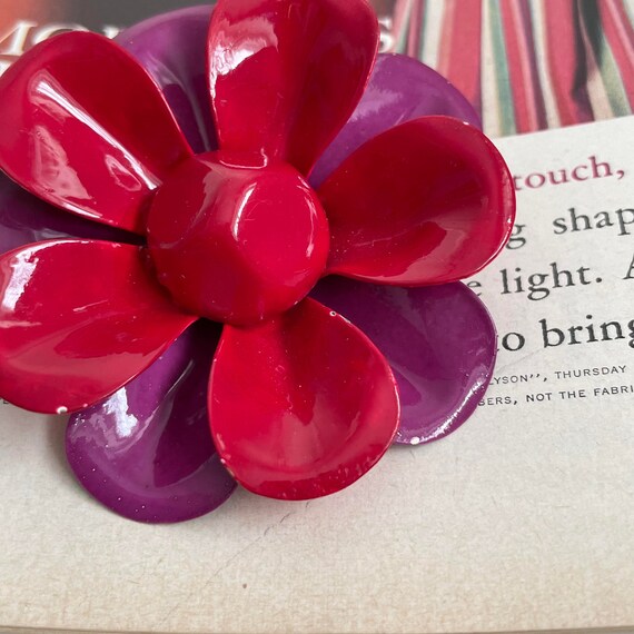 1950's Enameled Flower Brooch, Pink Flower, Flower Je… - Gem