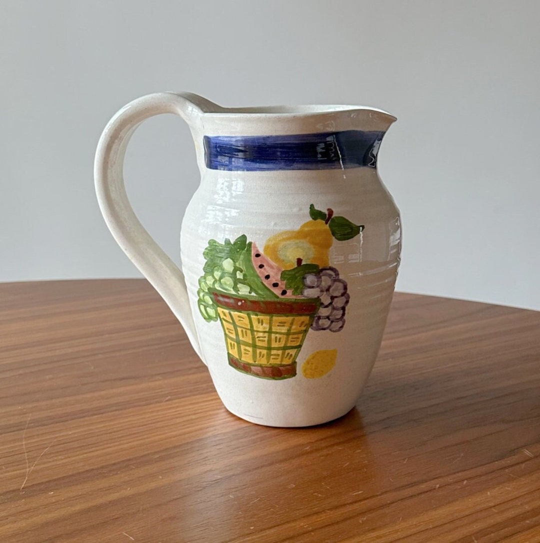 Vintage Farmhouse Pitcher, Basket of Fruit, Ceramic Farmhouse Pitcher ...