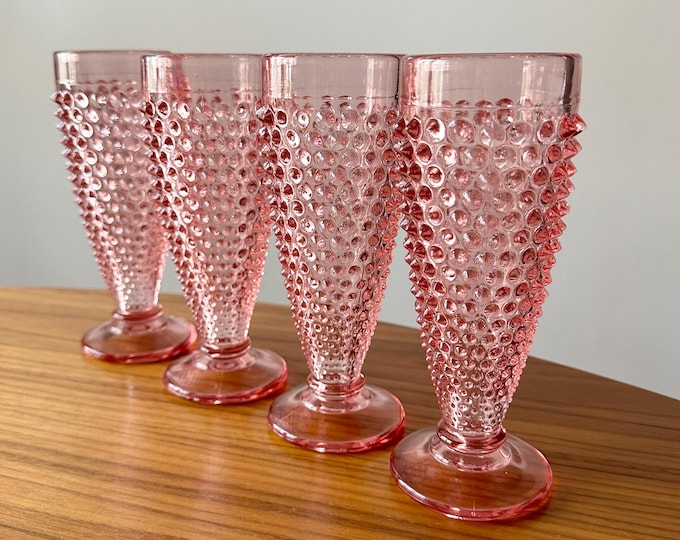 Vintage Pink Hobnail Glasses, Set of Four, Classic Geometric High Ball ...