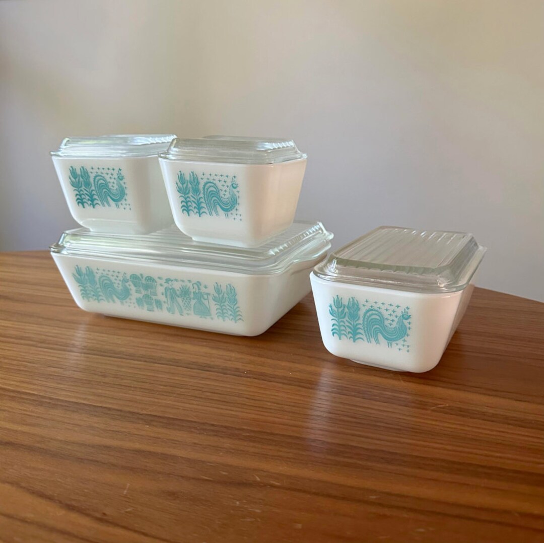 Vintage PYREX Amish Butterprint Covered 8pc Refrigerator Set, Amish ...