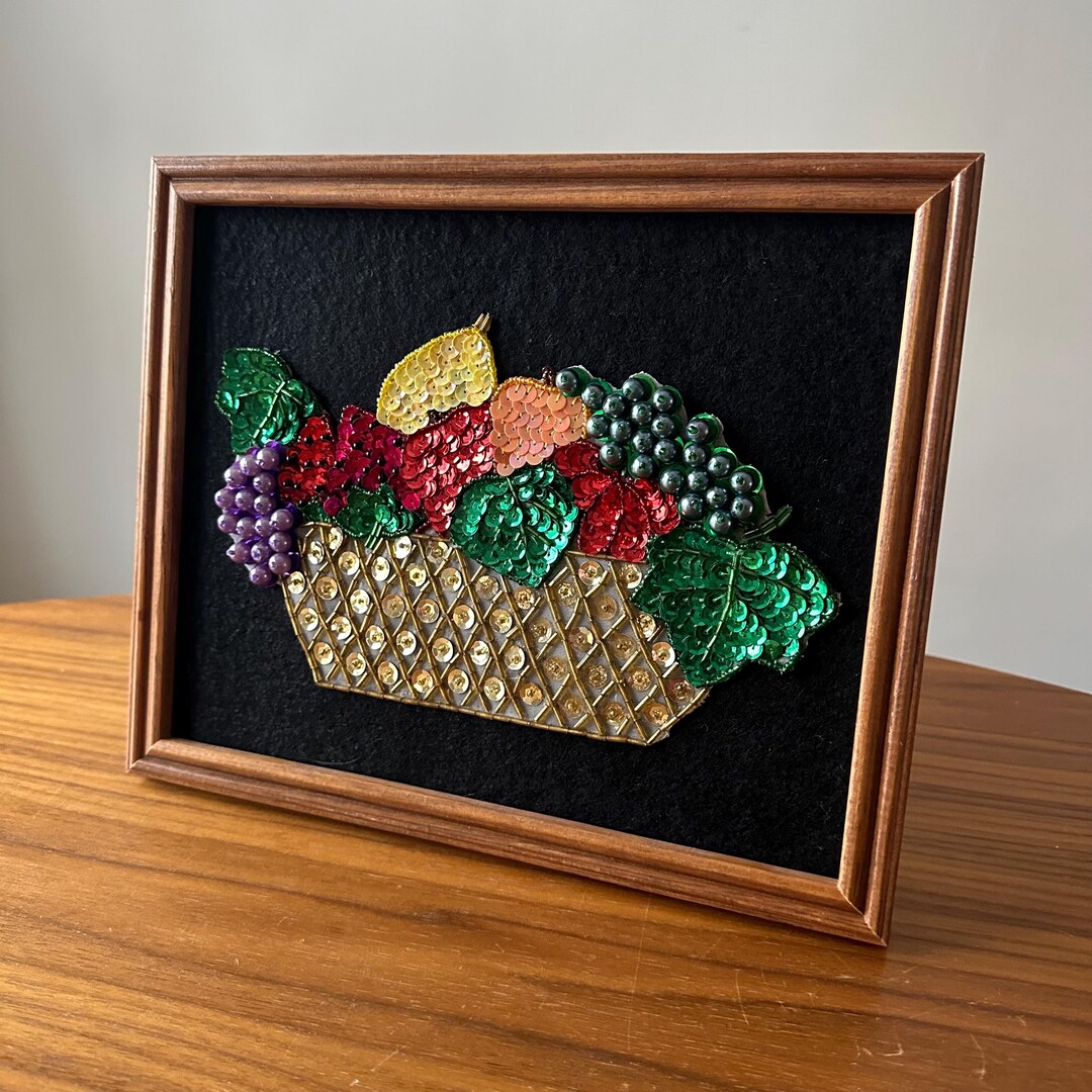 Vintage Sequin Fruit Art: Tabletop or Wall Art, Kitchen Decor, Sequin ...