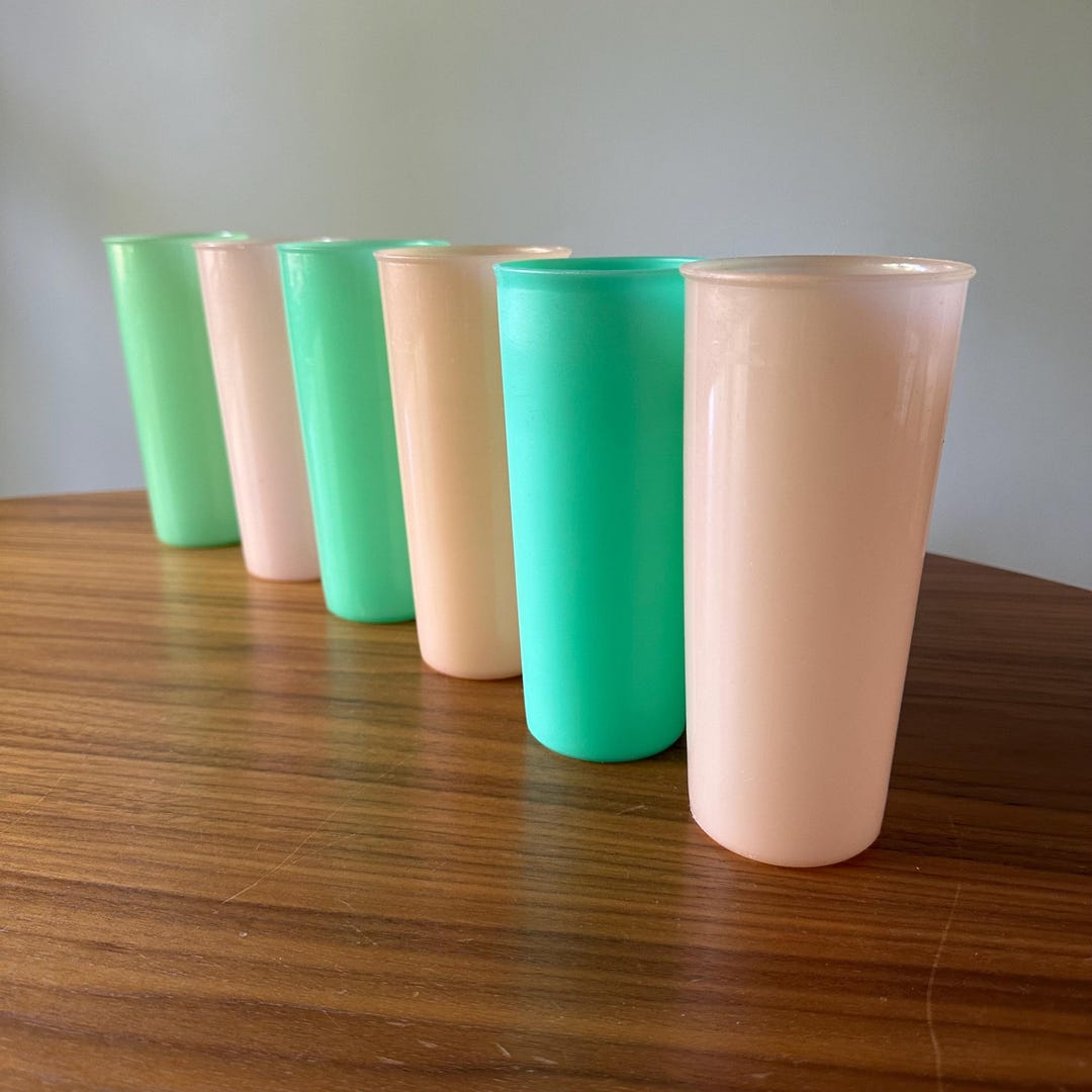 Vintage Tupperware Cups, Set of Six, Peach & Mint, Tupperware Tumblers ...