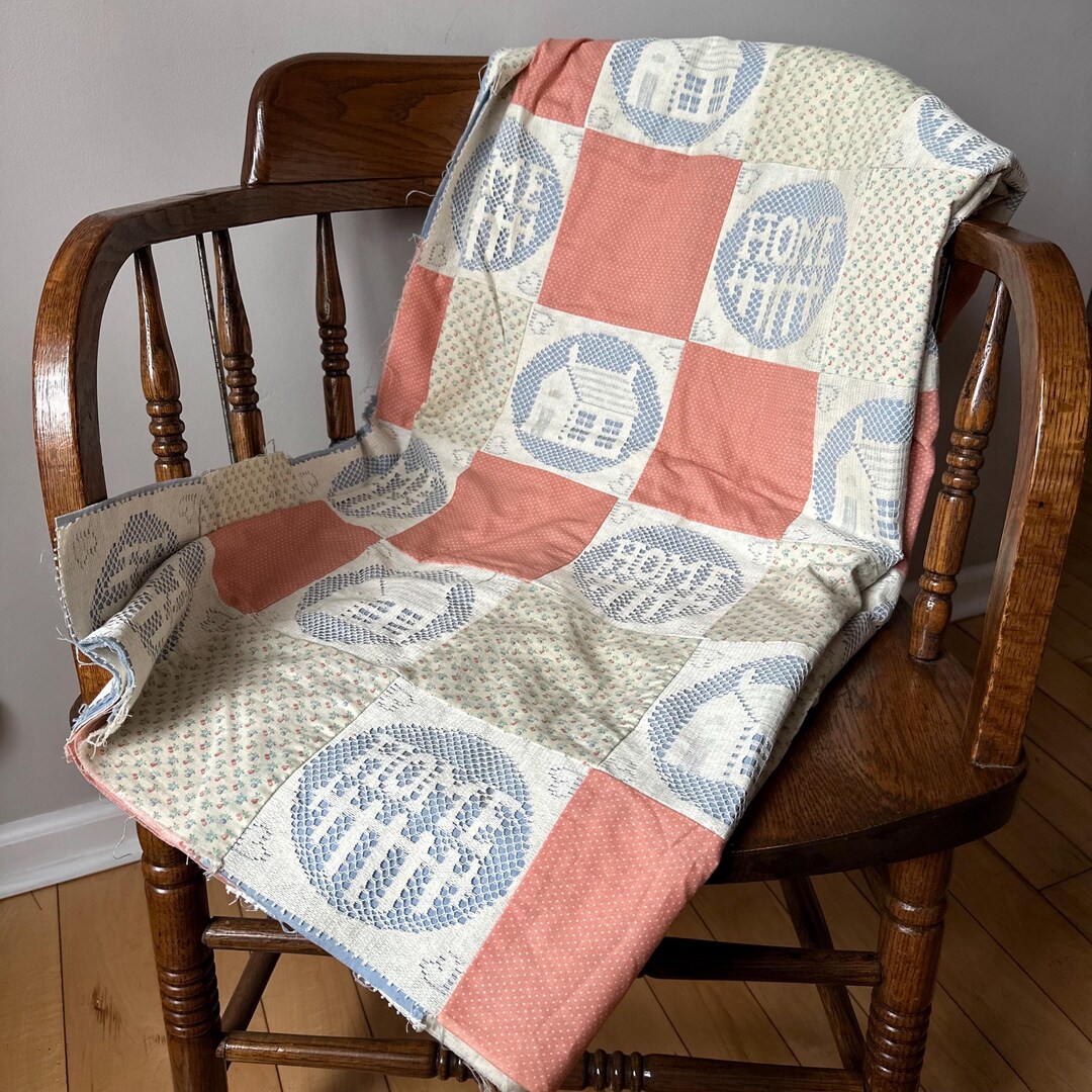 Vintage Patchwork Quilt Topper, Farmhouse, Mismatched Quilt, Lacey ...