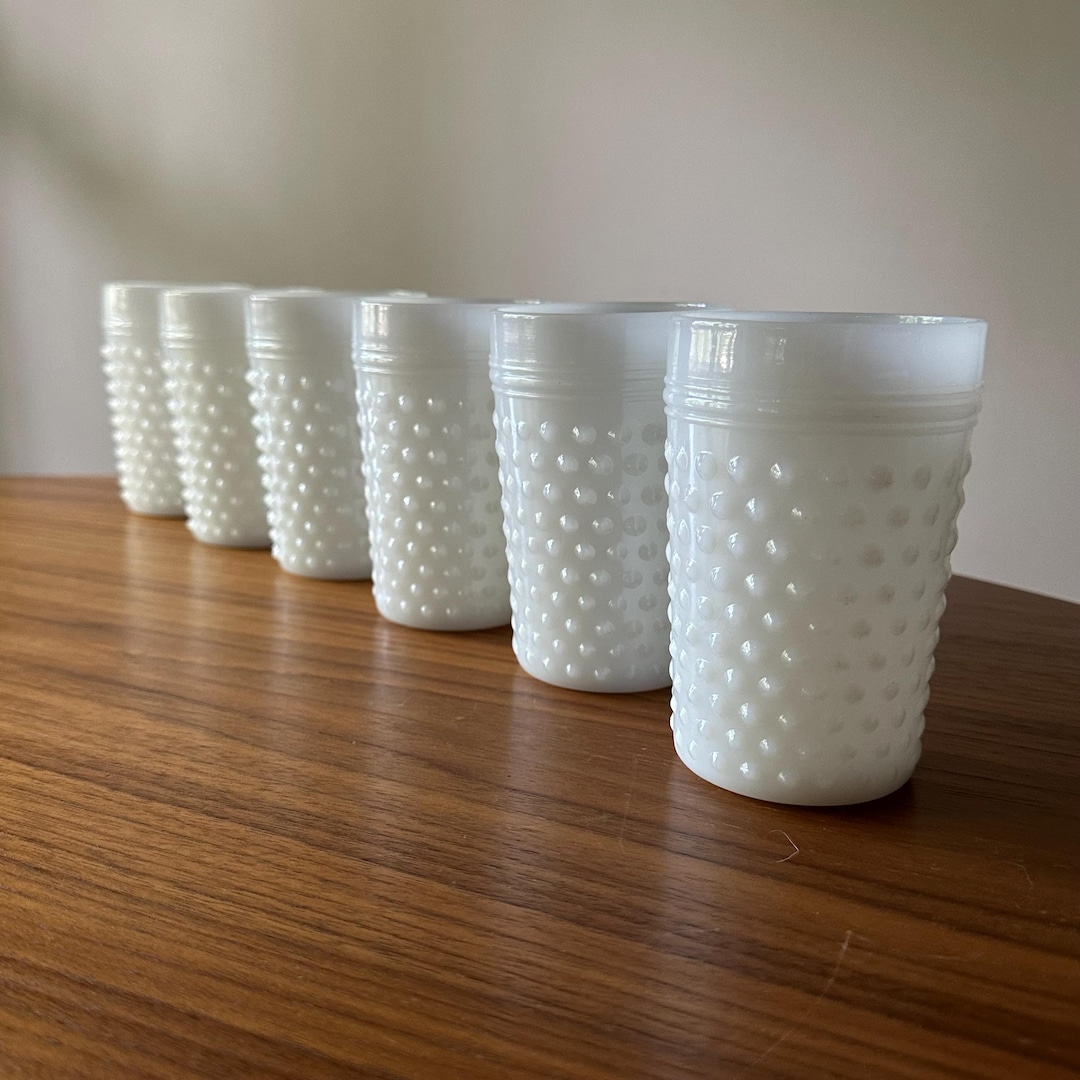 Vintage Milk Glass Hobnail Glasses, Set of Six, Classic Geometric ...