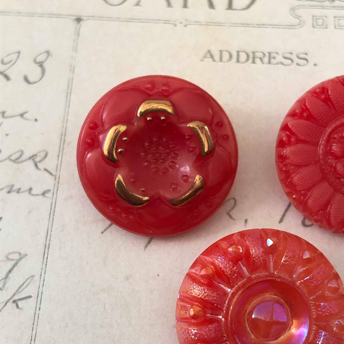 Red Floral Czech Glass Buttons Set of Three - Etsy