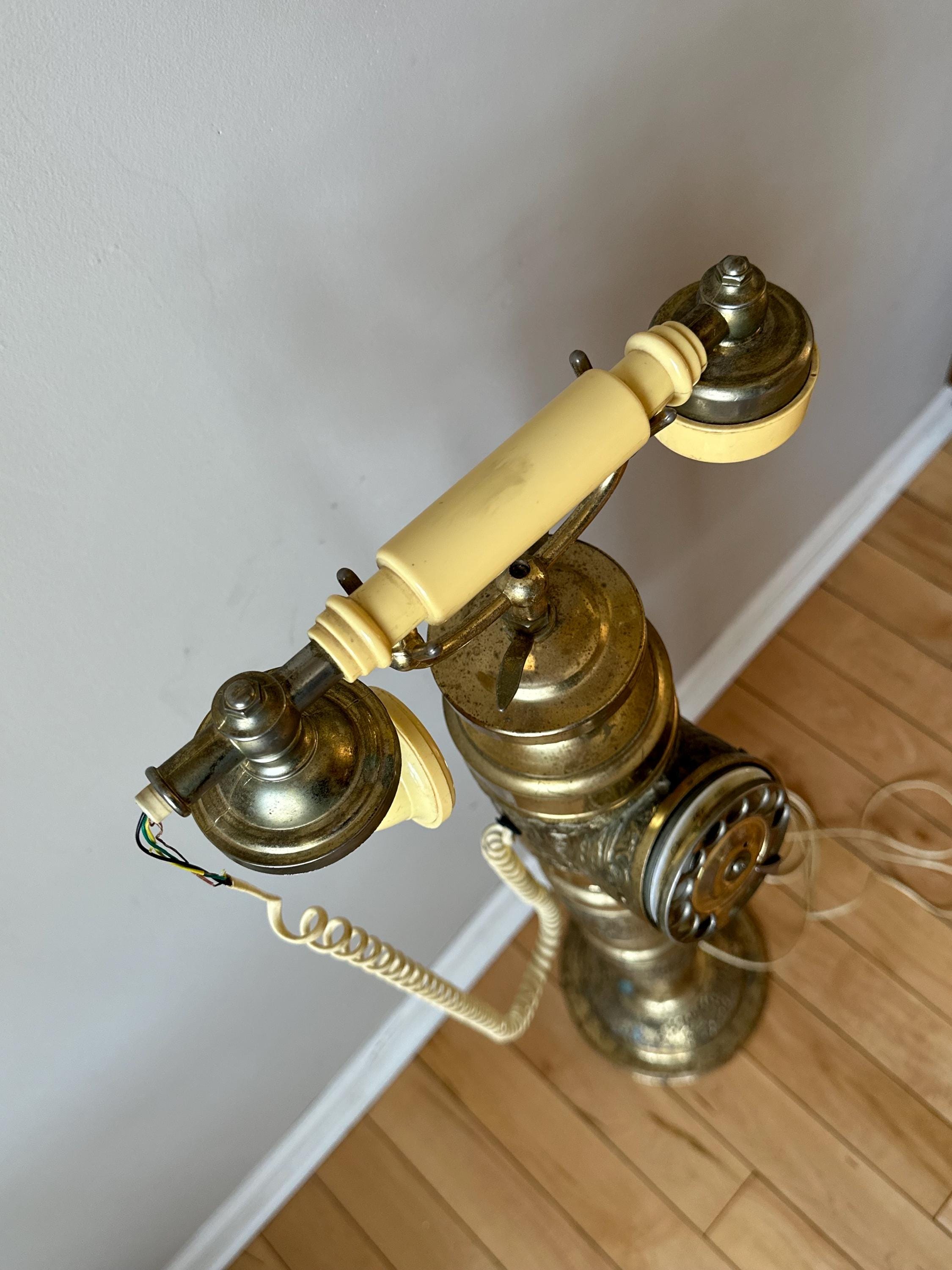 RARE Vintage French Style Brass Telephone Floor Standing Rotary Phone ...