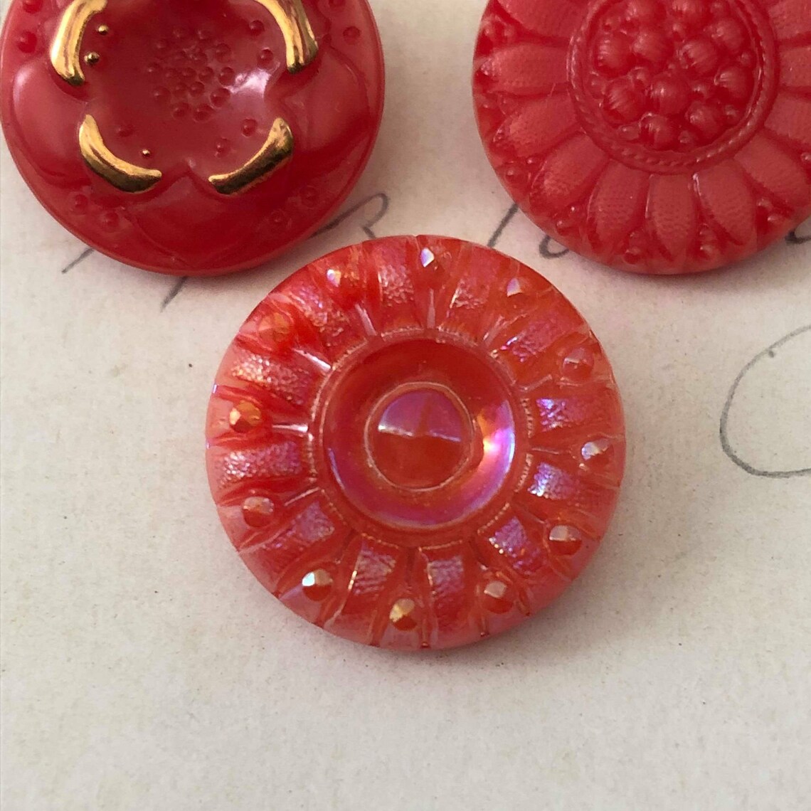 Red Floral Czech Glass Buttons Set of Three - Etsy