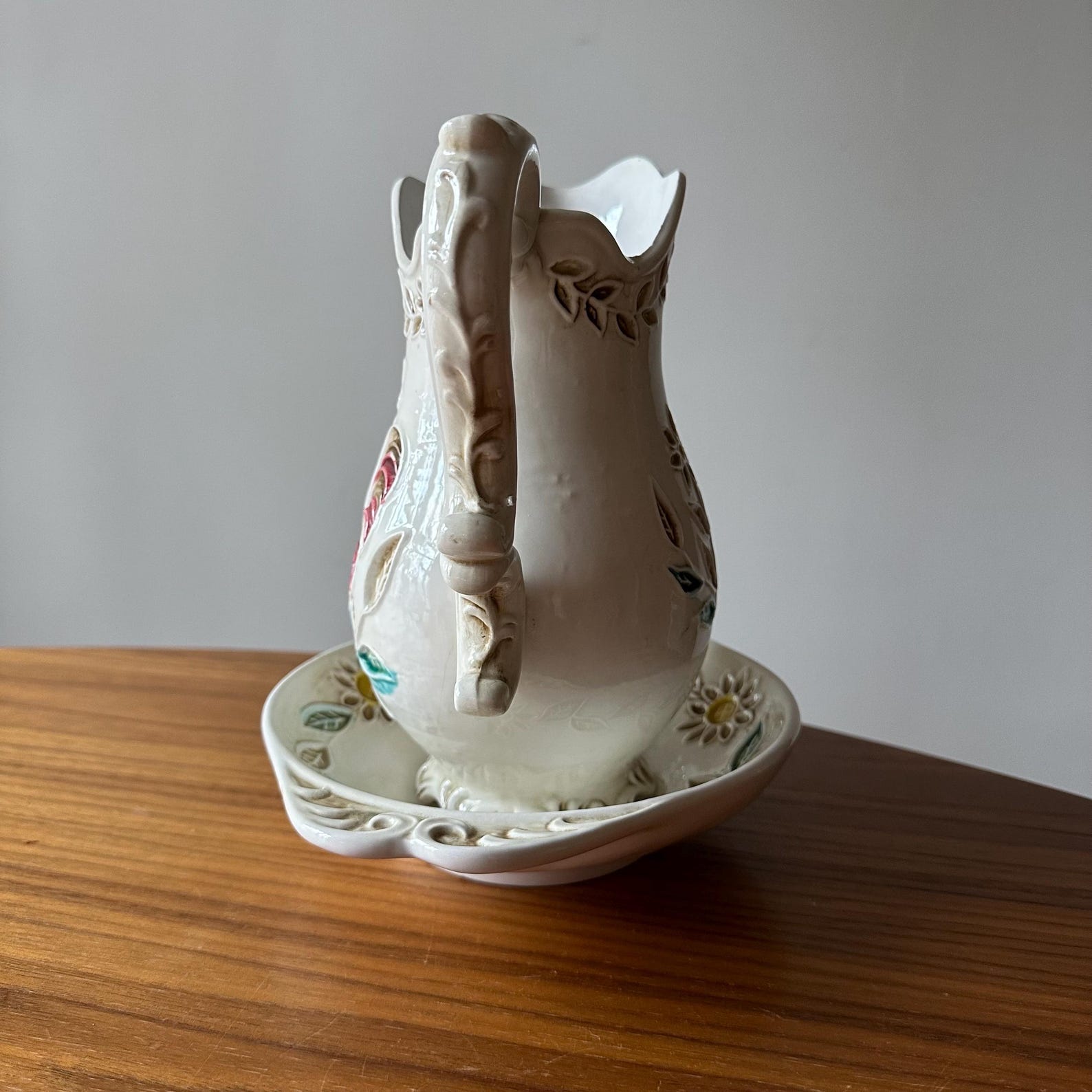 1960s Floral Mod Ceramic Pitcher and Bowl, NAPCOWARE, Rooster Pitcher ...