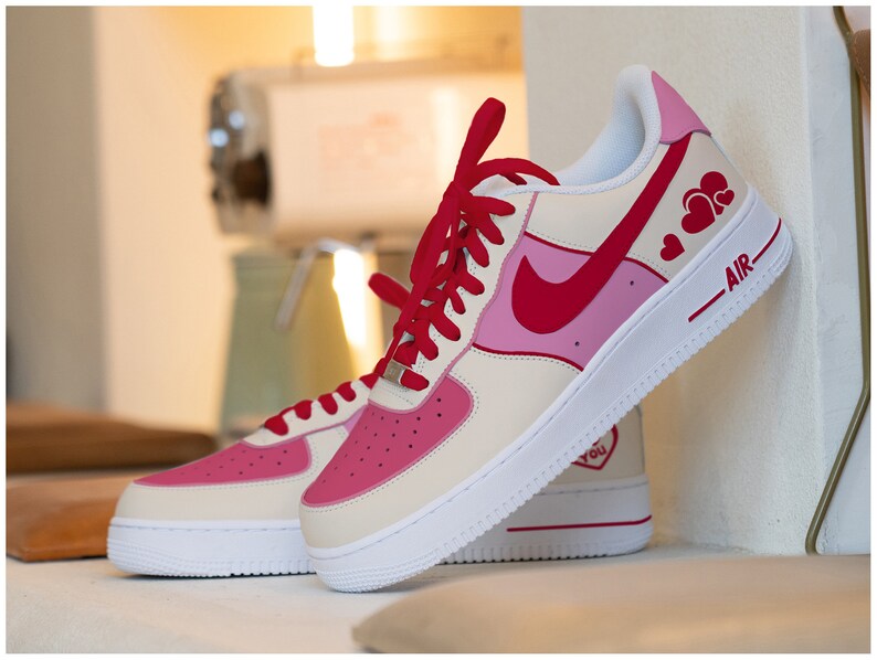 Custom Red Heart Air Force 1, Handpainted Pink Custom AF1 Sneakers,the ...