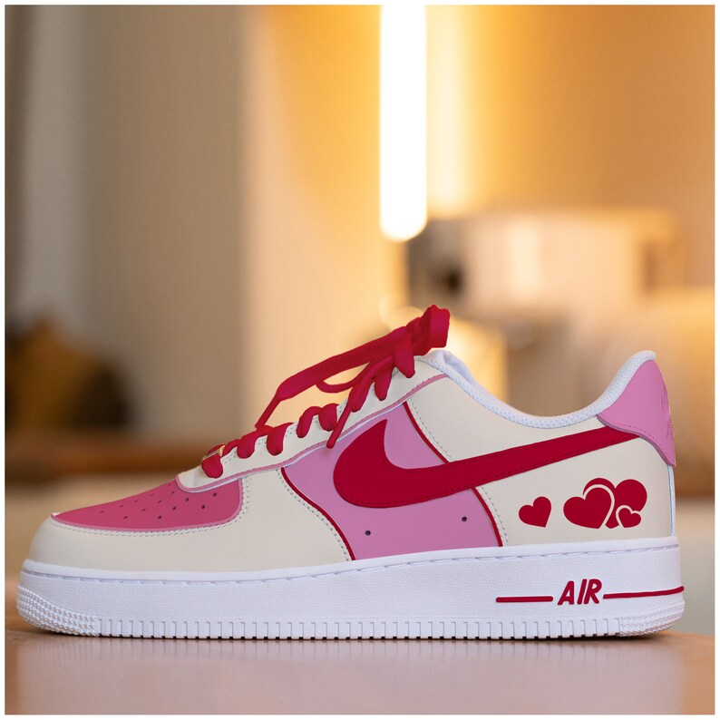 Custom Red Heart Air Force 1, Handpainted Pink Custom AF1 Sneakers,the ...
