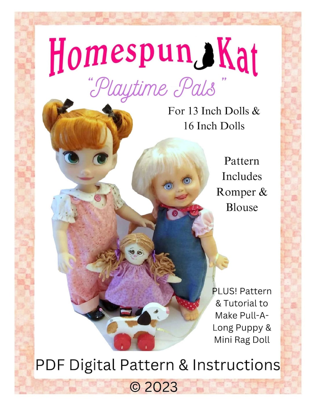 Playtime Pals Sewing Pattern 13 Inch 16 Inch Galoob Baby Face Animator ...