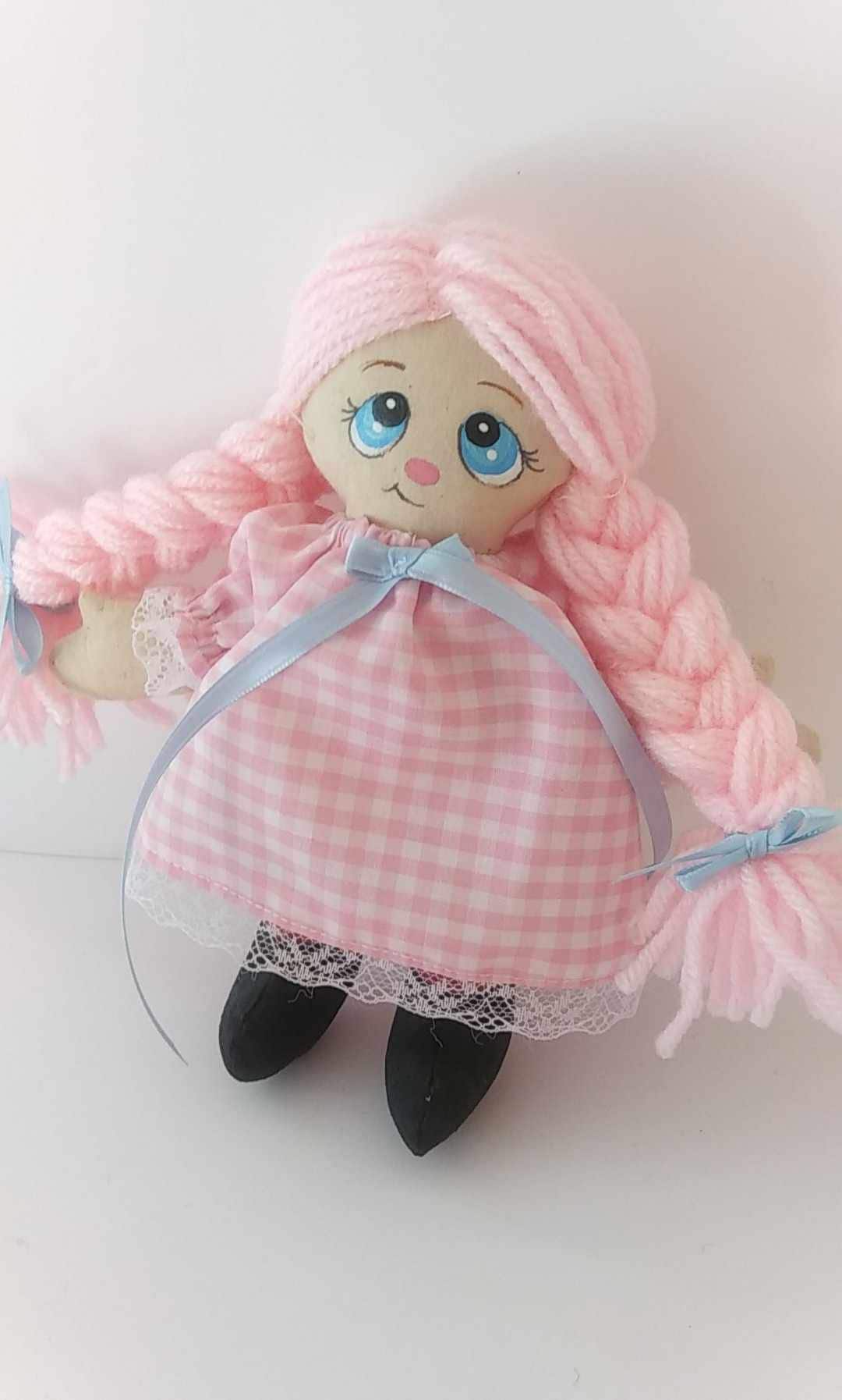 Mini 8 Inch Rag Doll Pink Braided Hair Cloth Art Doll Raggie ...