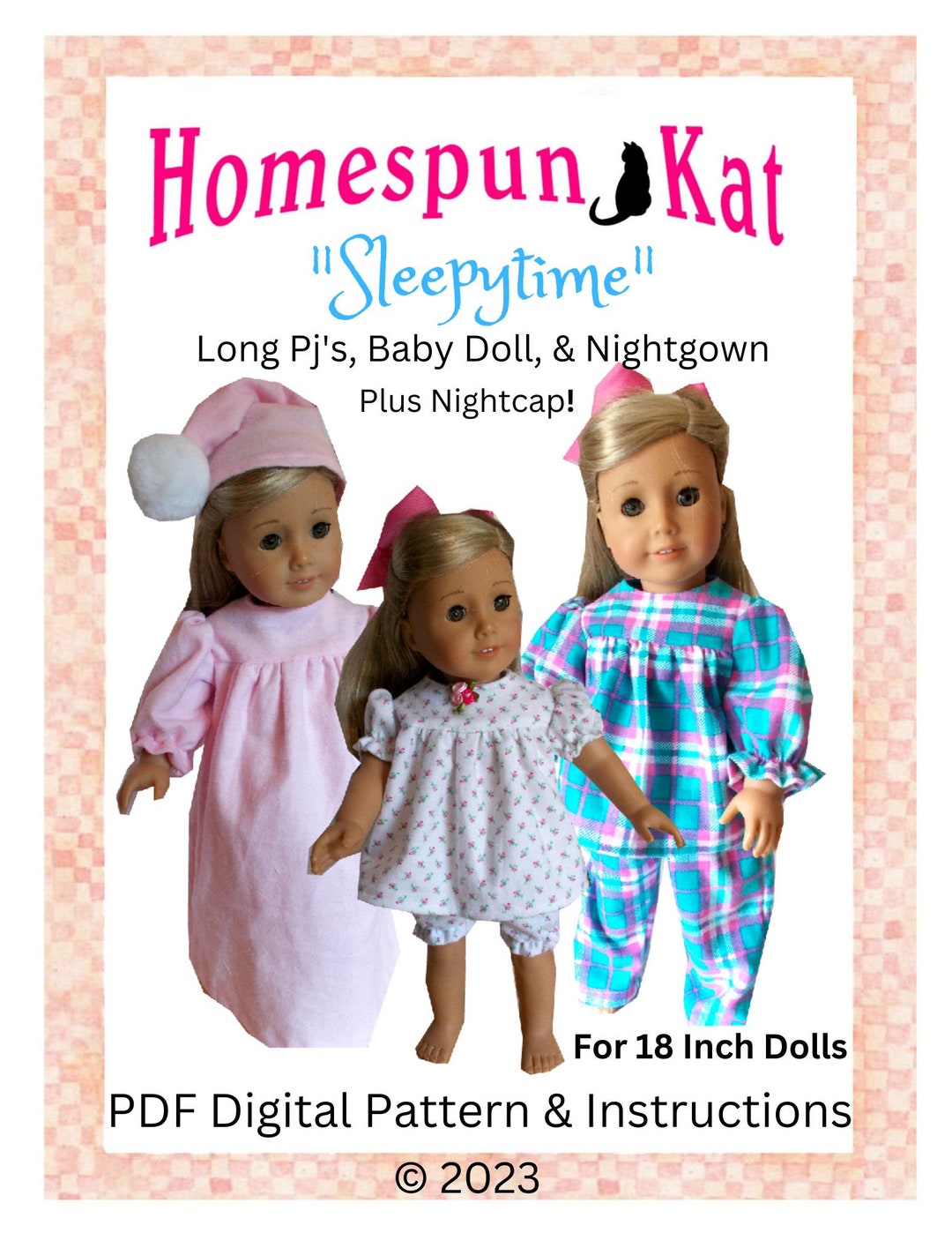 Sleepytime Pjs Babydoll Nightgown Nightcap 18 Inch Doll Clothing ...