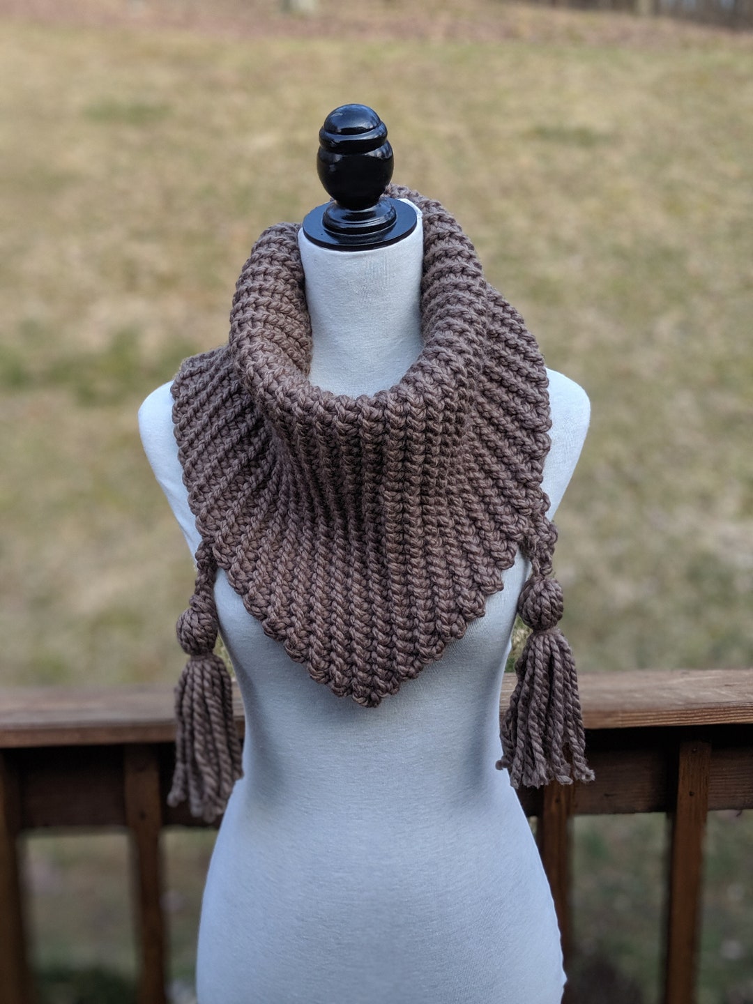Knit Triangle Scarf With Tassels, Crochet Triangle Scarf Gift for Her ...