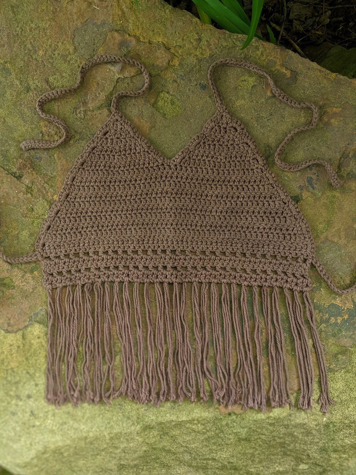 Crochet Fringe Crop Top. Crochet Festival Top for Women. Brown Handmade ...