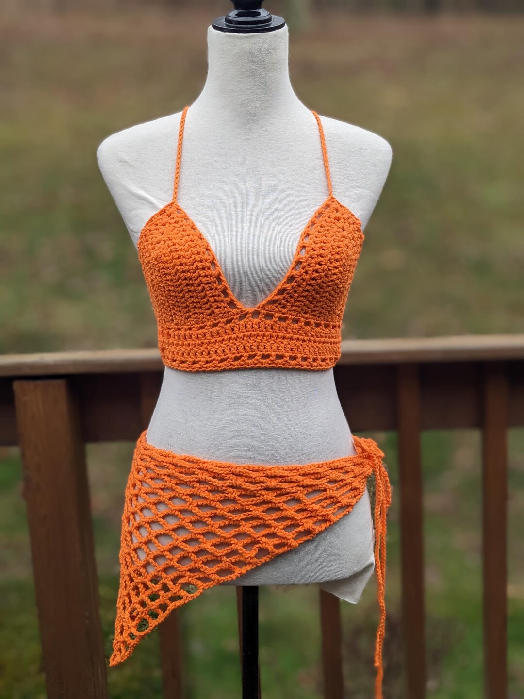 Womens Boho Bralette Top With Triangle Hip Scarf. Crochet Bra Festival ...