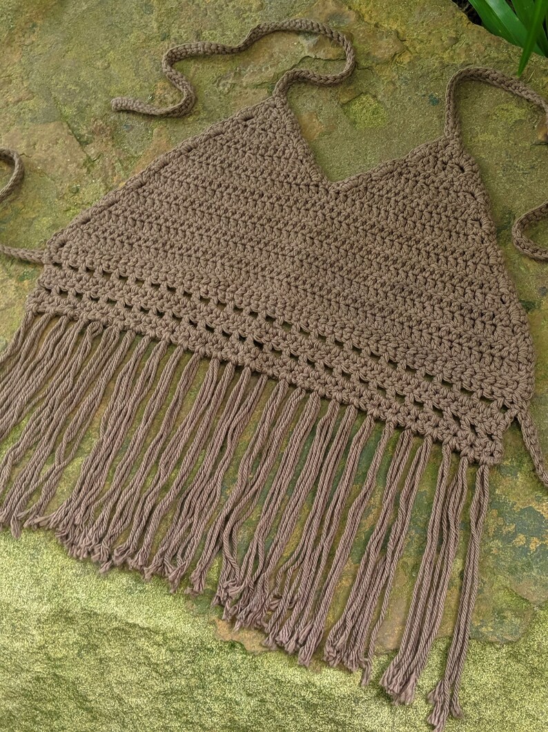 Crochet Fringe Crop Top. Crochet Festival Top for Women. Brown Handmade ...