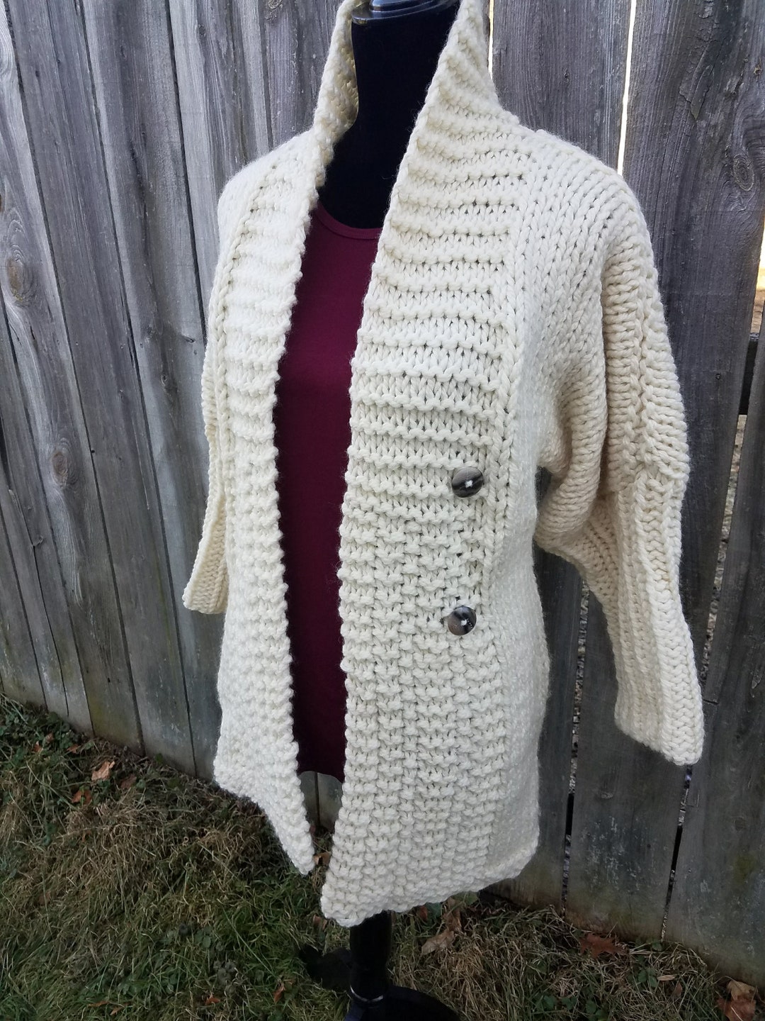 Cream Chunky Cardigan Knitted Coat, Handmade Long Oversize Cardigan ...
