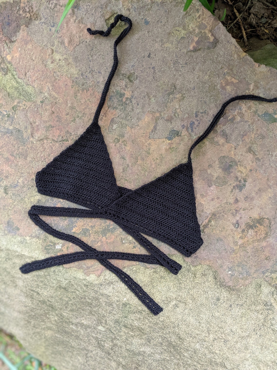 Crochet Bra Festival Top. Bralette Crochet With Waist Wrap Ties. Black ...