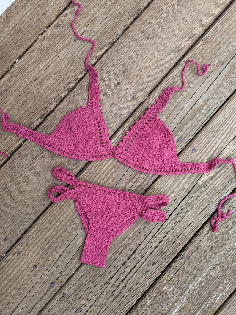 Maroon Crochet Bikini Set Cotton Crochet Swimsuit Boho - Etsy