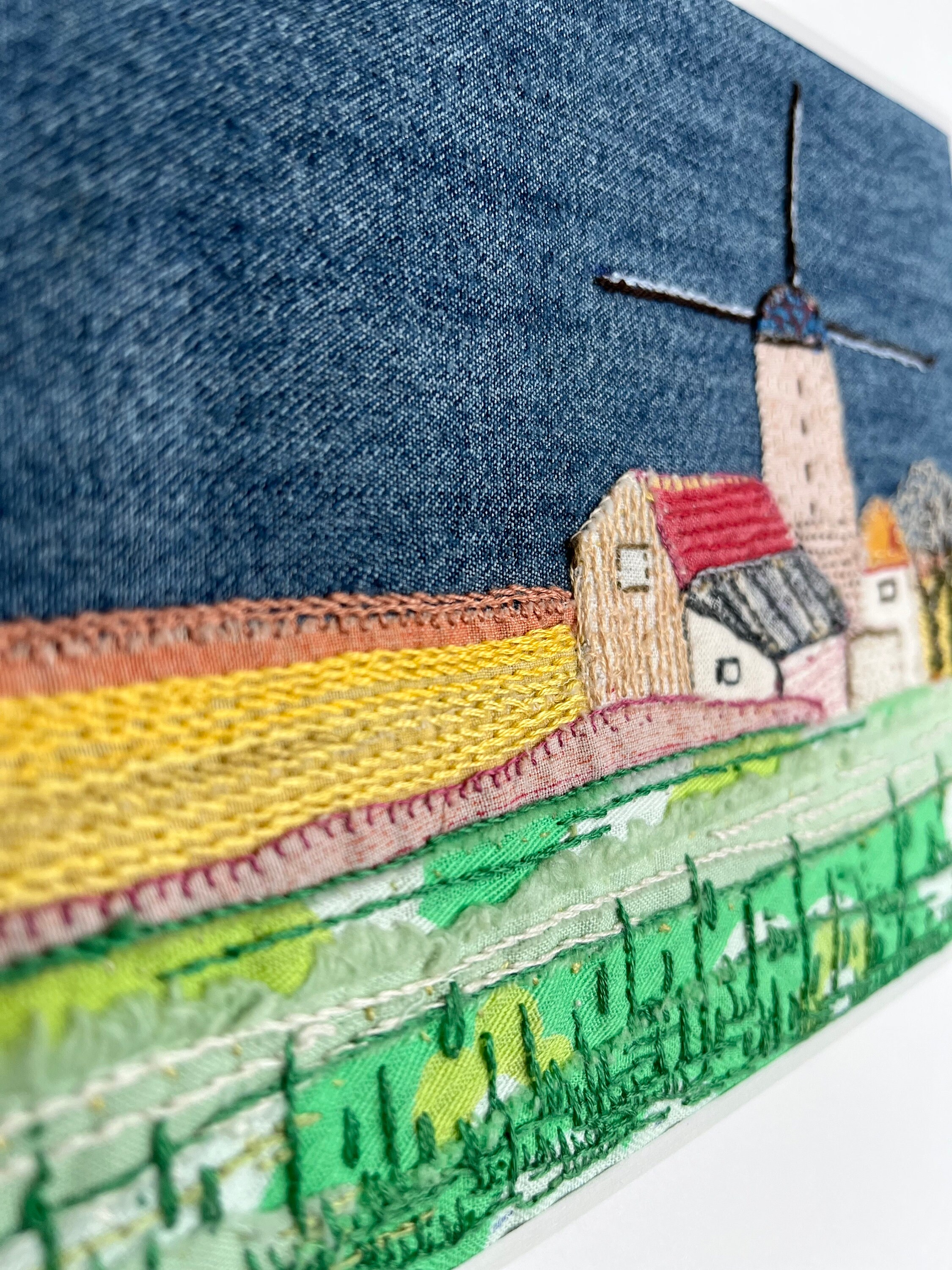 Windmill Textile Art Dutch Landscape Artwork Hand Embroidery Artwork ...