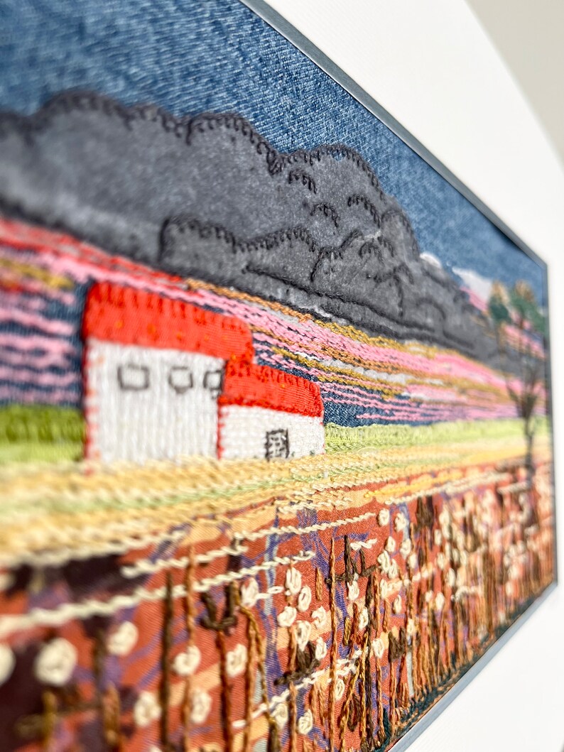 Sunset Embroidery Landscape Art - Textile Artwork - Storm Clouds ...