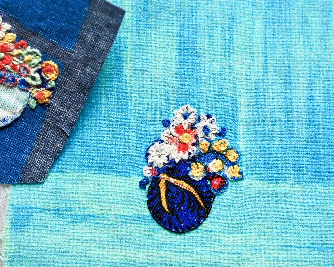 Raw Fabric Embroidery Art - Unfinished Edges - Hand Embroidered Flowers ...