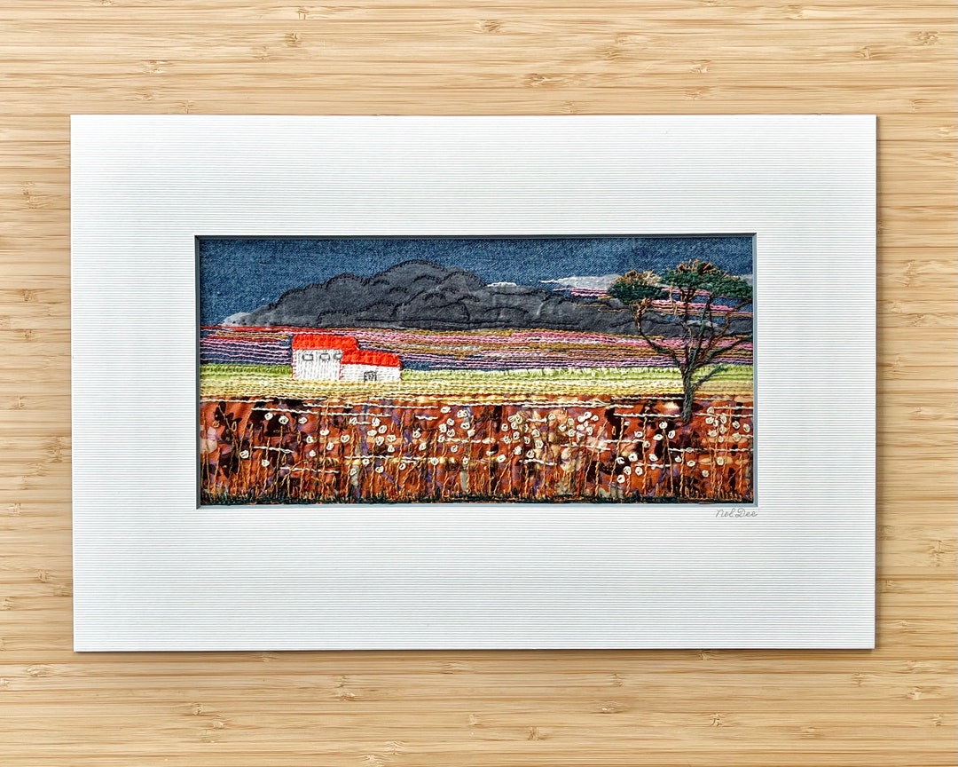 Sunset Embroidery Landscape Art - Textile Artwork - Storm Clouds ...