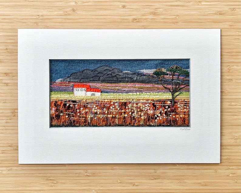 Sunset Embroidery Landscape Art - Textile Artwork - Storm Clouds ...