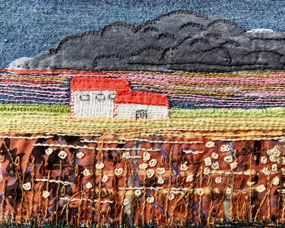 Sunset Embroidery Landscape Art - Textile Artwork - Storm Clouds ...