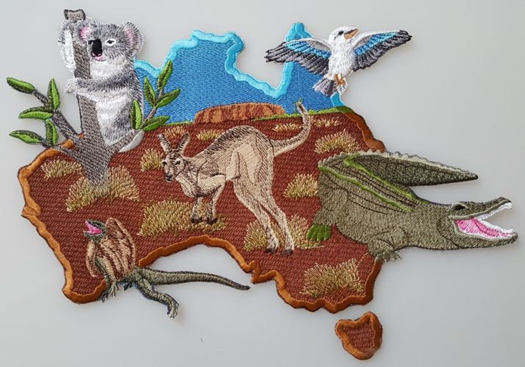 Koala Kangaroo Crocodile Frilled Lizard Bird Australia Embroidered ...