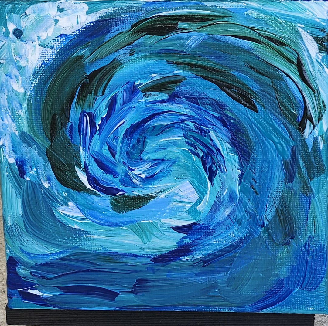 A Stormy Wave – Original Abstract Ocean Swirl on 5x5 Canvas With Black ...